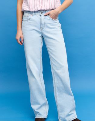 Stradivarius D92 tall straight wide-leg jeans in medium light blue ...