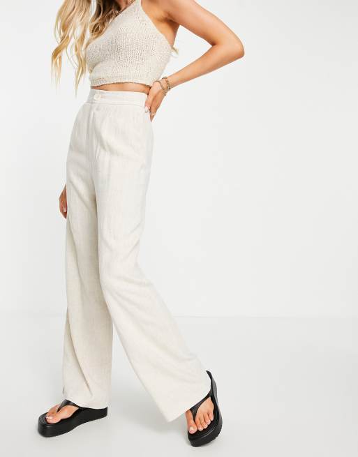 Stradivarius Dad Hose In Leinenoptik In Natur Mit Weitem Bein Asos
