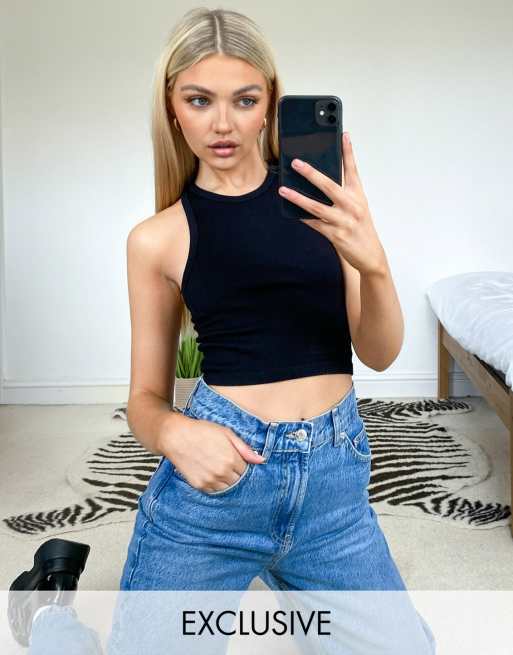 Stradivarius - Débardeur dos nageur côtelé sans coutures - Noir | ASOS