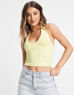 Stradivarius - Débardeur dos nu côtelé - Jaune | ASOS