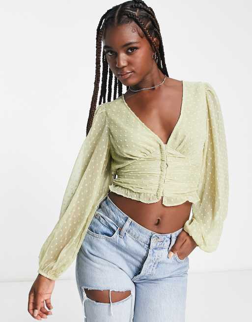 Stradivarius dobby corset top in khaki | ASOS
