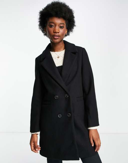 Stradivarius Double Breasted Tailored Coat In Black Asos