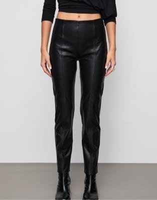 Stradivarius Faux leather leggings in black | ASOS