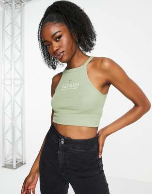 Stradivarius fruit beaded 90s singlet top in khaki | ASOS