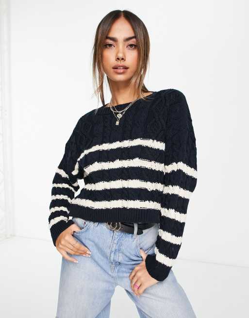 Stradivarius Gestreifter Strickpullover Mit Zopfmuster Asos