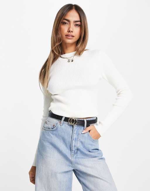 Stradivarius high neck knit top in ecru | ASOS