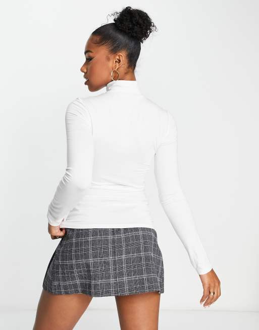 Stradivarius high neck long sleeve top in white | ASOS