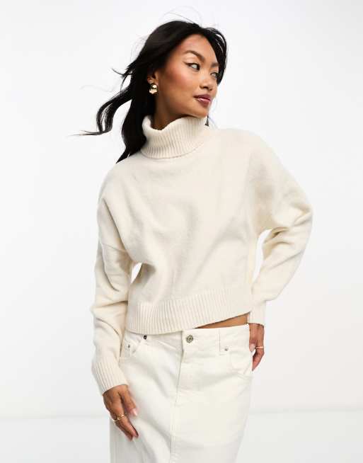 Stradivarius Hoogsluitende Gebreide Trui In Lichtbeige Asos