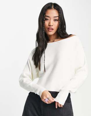 Stradivarius horizontal ribbed knitted jumper in ecru | ASOS