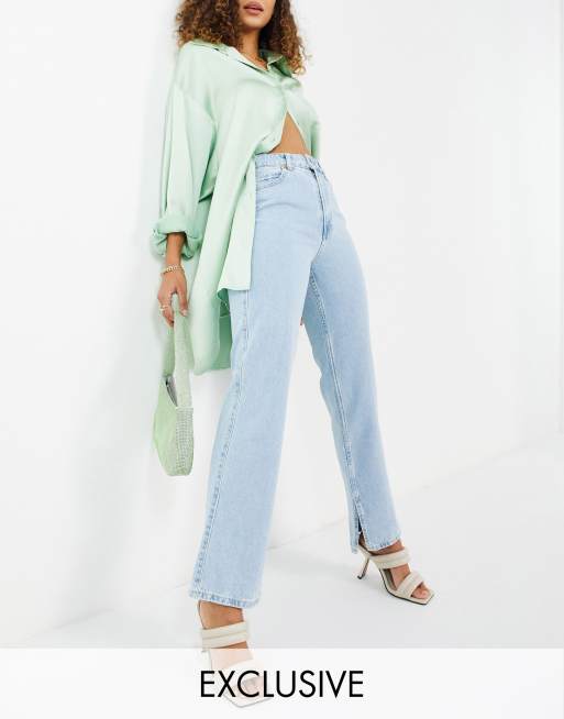 Stradivarius - Jean droit à ourlet fendu - Bleu délavé | ASOS