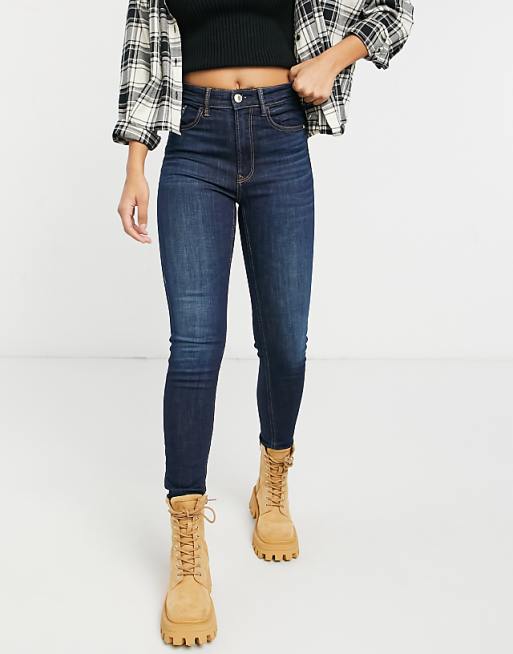 Stradivarius - Jean skinny taille haute - Bleu foncé | ASOS Stradivarius - Jean skinny taille haute - Bleu foncé | ASOS