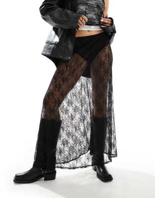 Stradivarius - Jupe longue en dentelle - Noir | ASOS