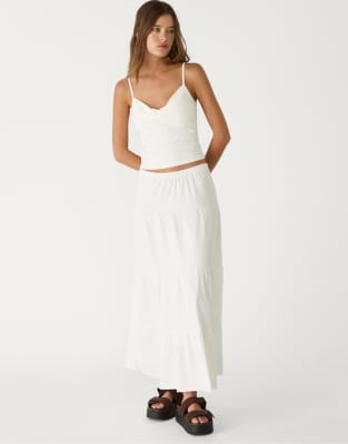 Stradivarius - Jupe longue en maille - Écru | ASOS