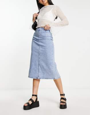 Stradivarius - Jupe tube en jean - Bleu clair | ASOS