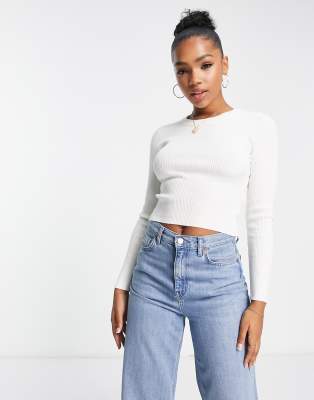 Stradivarius knitted ribbed jumper in ecru | ASOS
