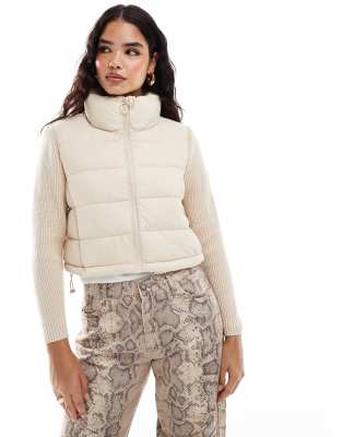 Stradivarius knitted sleeve padded jacket in beige | ASOS