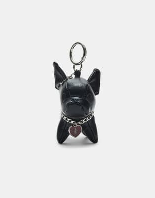 Stradivarius Leather effect dog charm key ring in black | ASOS