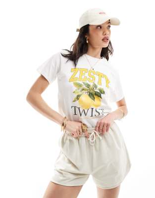 Stradivarius lemon print t-shirt in white | ASOS