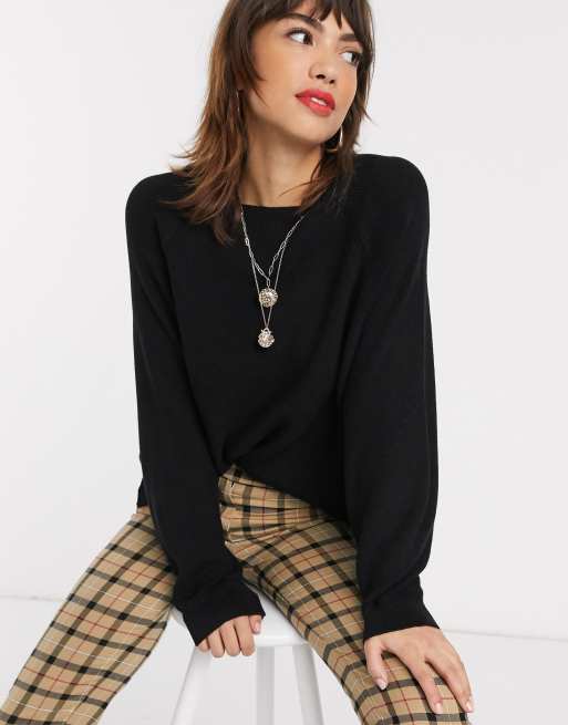 Stradivarius light sweater with balloon sleeve in black | ASOS