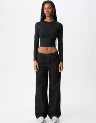 Stradivarius long sleeve polyamide t-shirt in black | ASOS