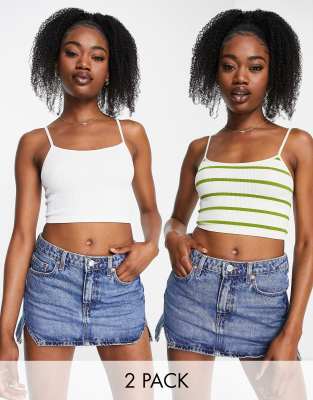Stradivarius - Lot de 2 crop tops sans coutures à rayures - Blanc | ASOS