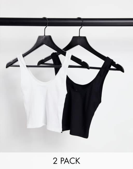Stradivarius - Lot de 2 débardeurs côtelés - Noir et blanc | ASOS