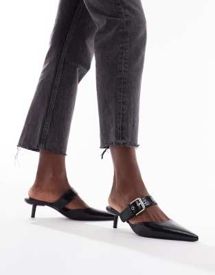 Stradivarius – Mules in Schwarz mit Kitten-Heel-Absatz und ...