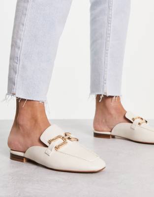 Stradivarius open back slip on loafer with buckle in ecru | ASOS