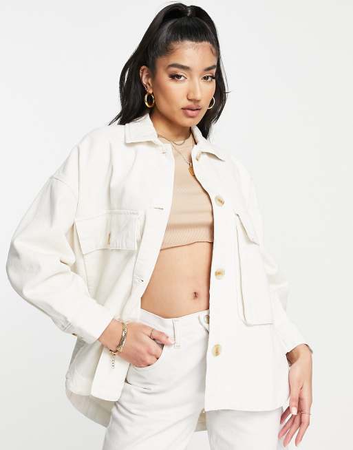 Stradivarius Oversized Cargojack In Ecru Asos