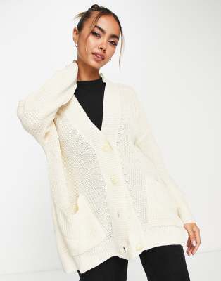 Stradivarius oversized knitted cardigan in ecru | ASOS