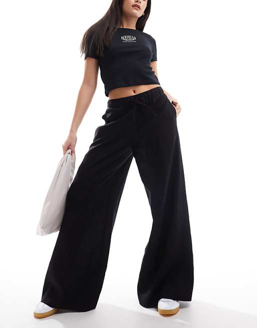Stradivarius - Pantalon ultra ample en aspect lin - Noir | ASOS Stradivarius - Pantalon ultra ample en aspect lin - Noir | ASOS