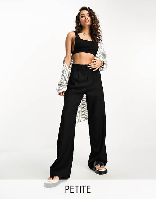 Stradivarius Petite - Pantalon ample aspect lin - Noir | ASOS Stradivarius Petite - Pantalon ample aspect lin - Noir | ASOS