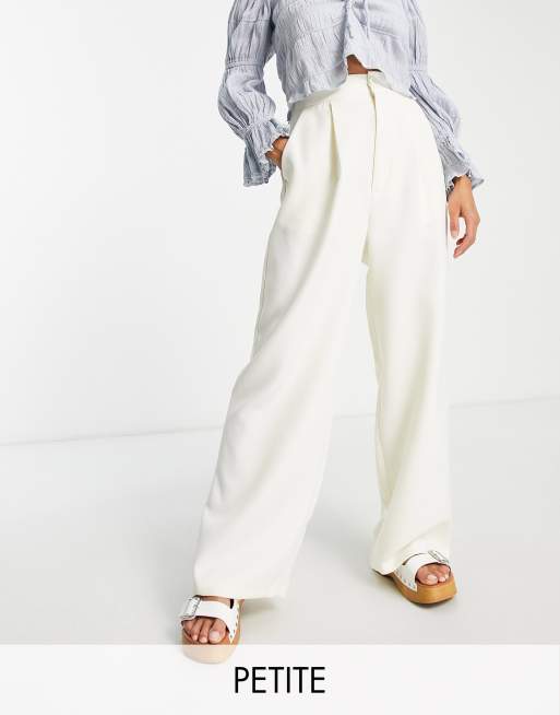 Stradivarius Petite tailored wide leg trouser in ecru | ASOS