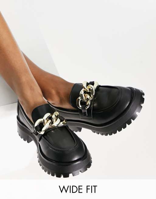 Stradivarius Pointure Large Mocassins Plats Avec Chaîne Noir Asos