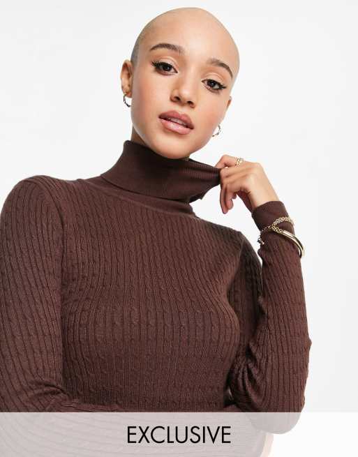 Stradivarius - Pull col montant en maille torsadée - Marron | ASOS