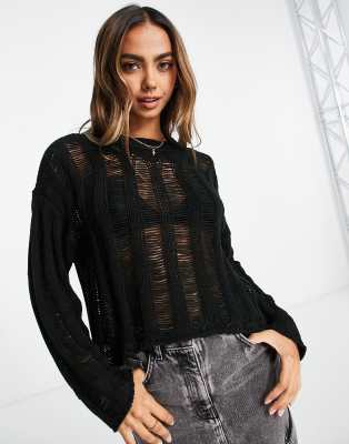 Stradivarius - Pull en maille ultra ajouré - Noir | ASOS