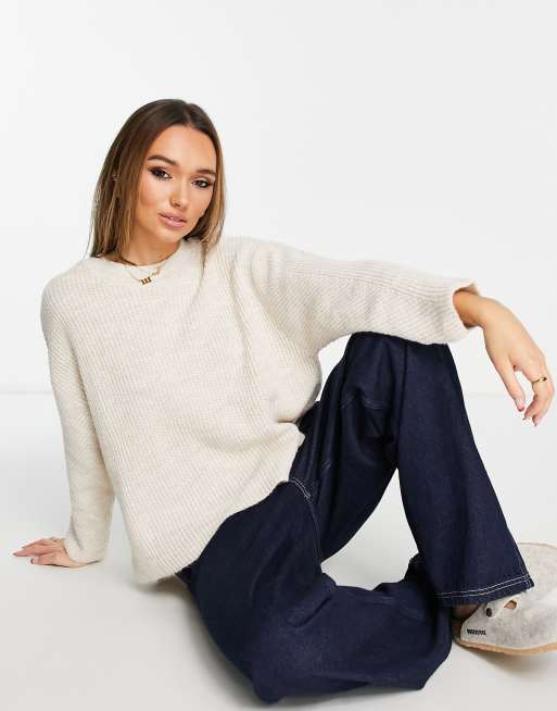 Stradivarius Pull Oversize Fendu En Maille Beige Asos