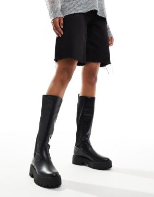 Stradivarius Riding Boots In Black With Elastic Side | ModeSens