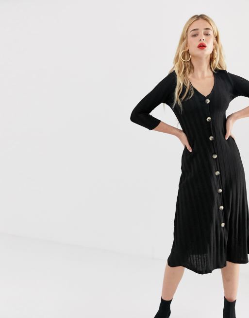 Stradivarius Robe Boutonnée En Jersey Côtelé Noir Asos