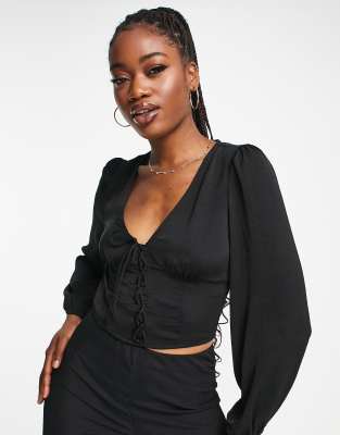 Stradivarius satin corset top in black | ASOS