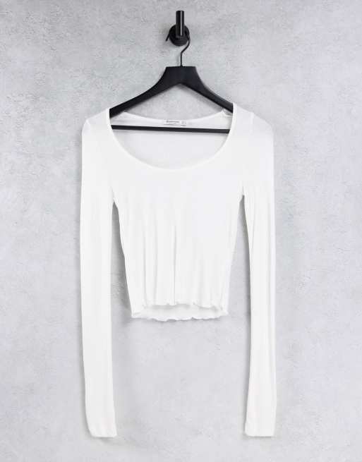 Stradivarius Scoop Neck Fitted Top In White Asos