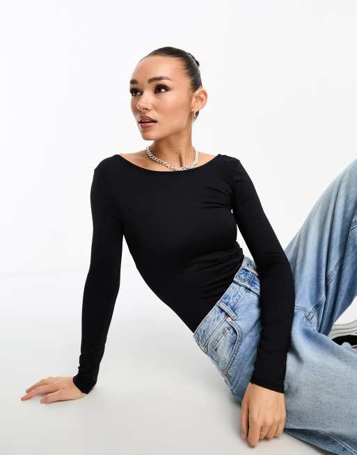 Stradivarius Seamless Bodysuit With Open Back In Black Asos