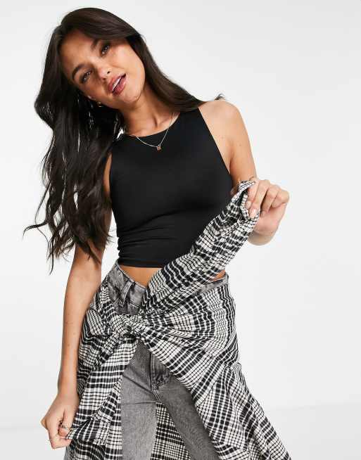 Stradivarius seamless high neck singlet in black | ASOS