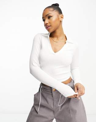 Stradivarius seamless polo top in white | ASOS