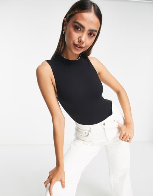 Stradivarius seamless ribbed high neck body in black | ASOS