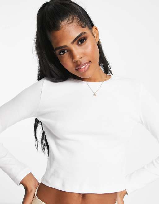 Stradivarius seamless round neck crop top in white | ASOS