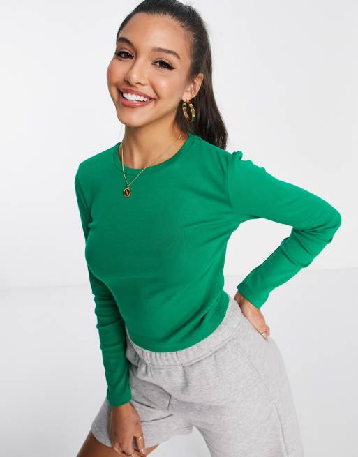 Stradivarius seamless round neck top in green | ASOS