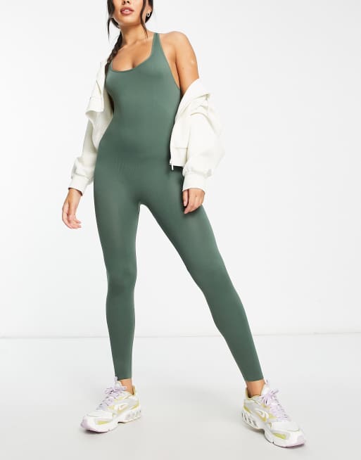 Stradivarius seamless unitard in washed khaki | ASOS