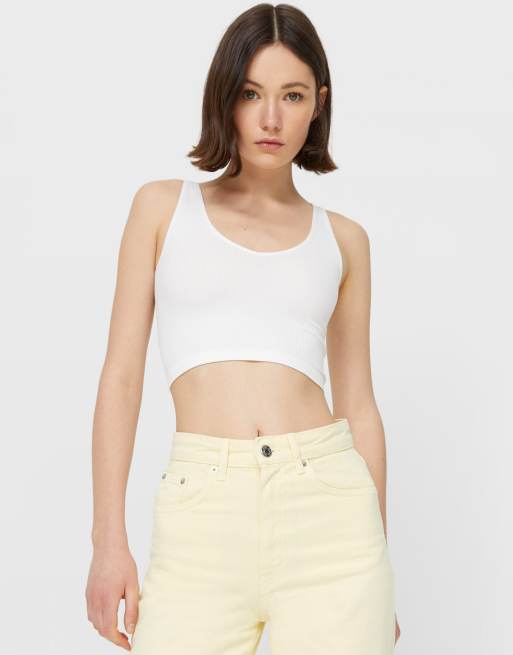 Stradivarius seamless v-neck vest in white | ASOS