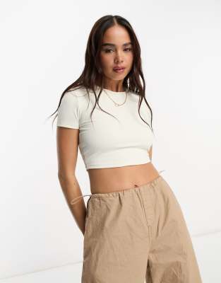 Stradivarius second skin tee co-ord in ecru | ASOS